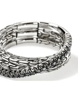 John Hardy Sterling Silver Black Sapphire Pave Crossover Ring - Black/silver