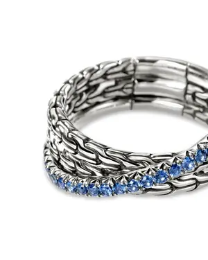 John Hardy Essentials Blue Sapphire Pave Crossover Ring - Silver