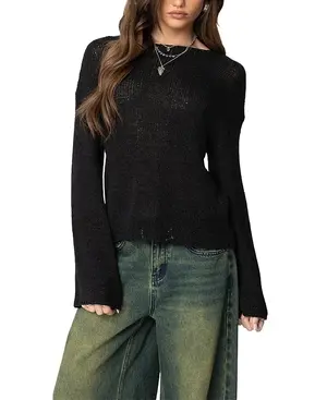 EDIKTED Drop Shoulder Light Knit Sweater - Black