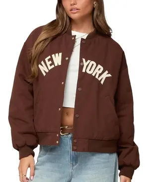 EDIKTED Big Apple Oversized Bomber Jacket - Brown