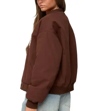 EDIKTED Big Apple Oversized Bomber Jacket - Brown