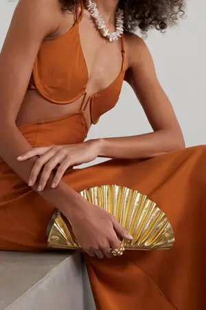 Cult Gaia Nala Ruched Leather Clutch - Gold