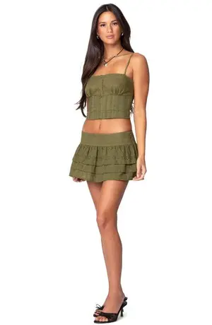 EDIKTED Fluer Embroidered Linen & Cotton Crop Top