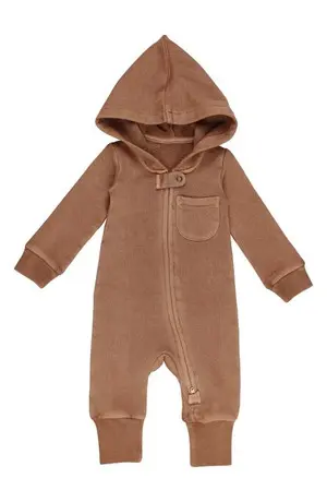 L'OVEDBABY Hooded Organic Cotton Zip Romper - Latte