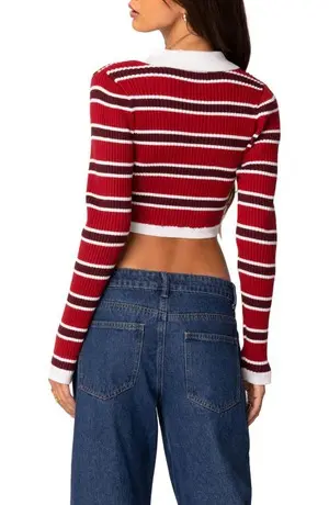 EDIKTED Stripey Collar Ribbed Crop Top