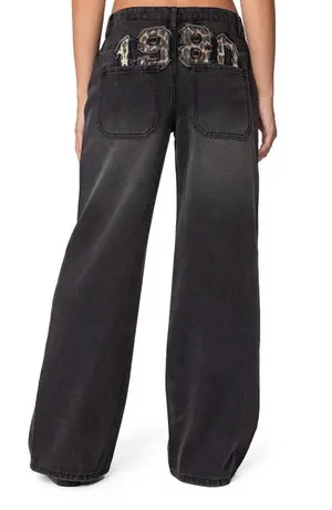 EDIKTED 1980 Patch Wide Leg Jeans