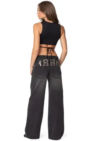 EDIKTED 1980 Patch Wide Leg Jeans