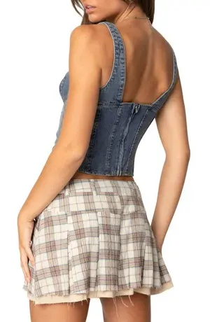 EDIKTED Pollie Denim Bustier Crop Top