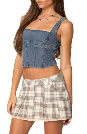 EDIKTED Pollie Denim Bustier Crop Top