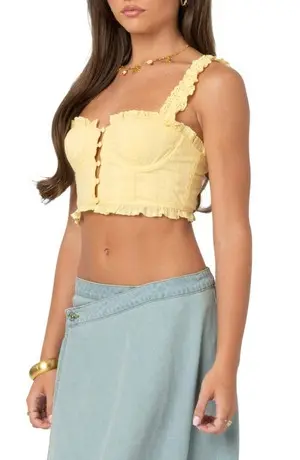 EDIKTED Eyelet Ruffle Crop Top