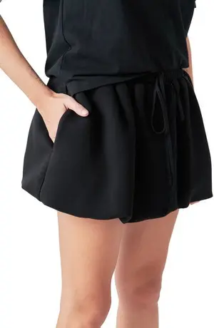 GREY LAB Bubble Hem Scuba Knit Drawstring Mini Skirt - Black