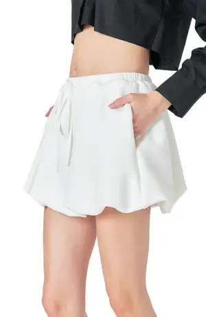 GREY LAB Bubble Hem Scuba Knit Drawstring Mini Skirt