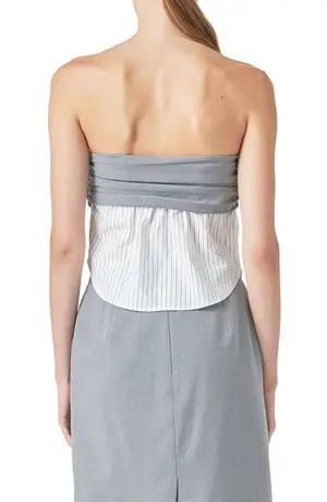 GREY LAB Strapless Mixed Media Top