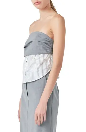 GREY LAB Strapless Mixed Media Top