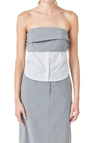 GREY LAB Strapless Mixed Media Top