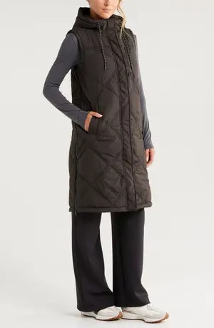 Zella Long Hooded Puffer Vest