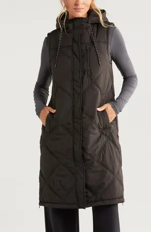Zella Long Hooded Puffer Vest