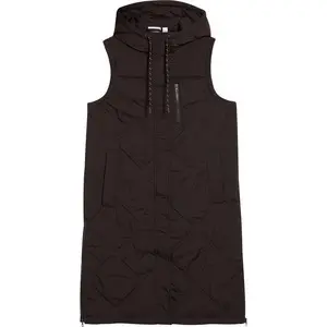 Zella Long Hooded Puffer Vest Brown Mole