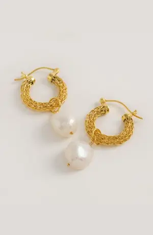 FREYA ROSE Weave Mini Hoop Earrings With Baroque Pearl