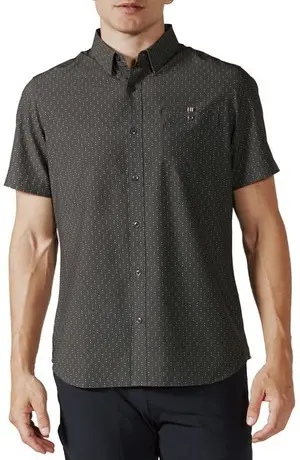 7 Diamonds Altea Short Sleeve Performance Button-up Shirt - Charcoal