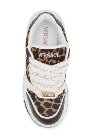 Versace Odissea Leopard Print Calf Hair Sneakers