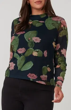 ESTELLE Mezzanine Cactus Print Mesh Top