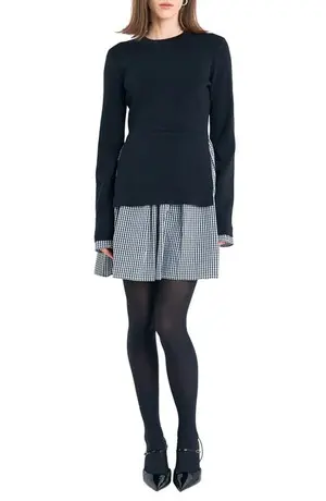 English Factory Mixed Media Long Sleeve Minidress - Black