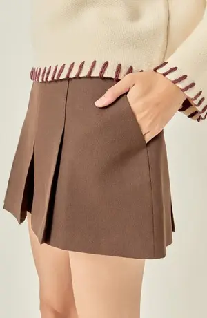 English Factory Pleated Twill Skort - Chocolate