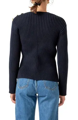 English Factory Button Detail Ribbed Sweater