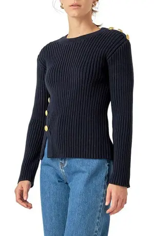 English Factory Button Detail Ribbed Sweater