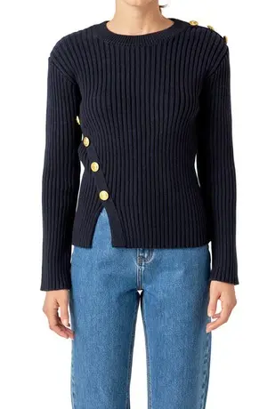 English Factory Button Detail Ribbed Sweater