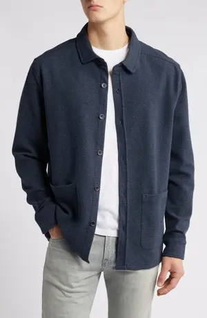Robert Barakett Dugald Mélange Knit Button-up Overshirt - Blue