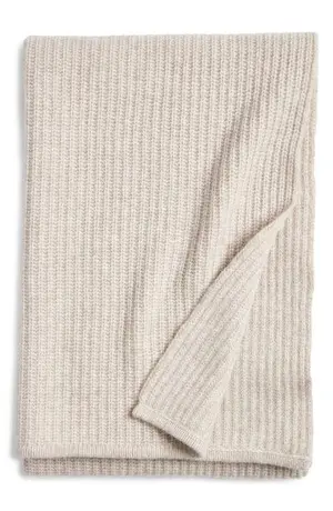 Nordstrom Rib Wool & Cashmere Throw Blanket Beige Birch Heather