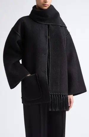 Fringed Scarf-Effect Wool-Blend Jackets