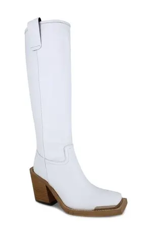 White Square Toe Knee-High Boots