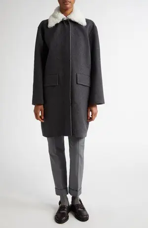 Thom Browne Wool & Cashmere Coat With Shearling Collar - Medium Grey