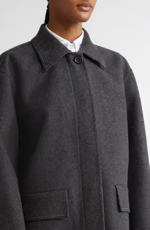 Thom Browne Wool & Cashmere Coat With Shearling Collar - Medium Grey