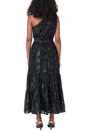 Endless Rose Metallic Floral One-shoulder Chiffon Dress