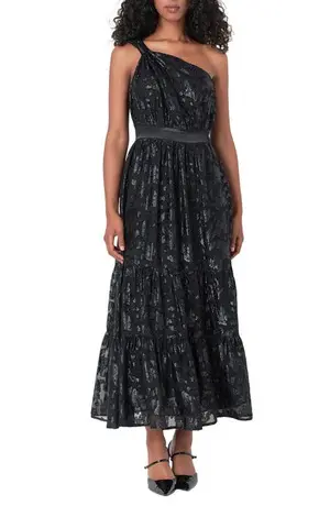 Endless Rose Metallic Floral One-shoulder Chiffon Dress