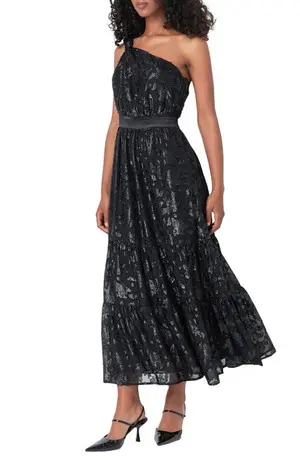 Endless Rose Metallic Floral One-shoulder Chiffon Dress