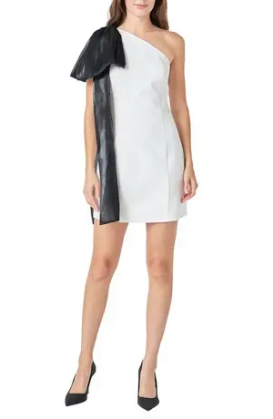 Endless Rose Bow Detail One-shoulder Mini Dress - Ivory