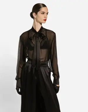 Dolce & Gabbana Silk Chiffon Shirt With Pussy-bow - Black