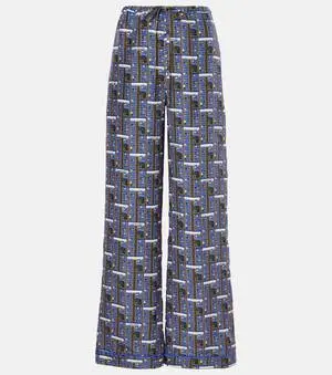 Burberry Checked Silk Straight Pants - Black
