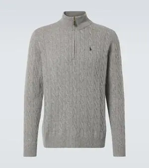 Polo Ralph Lauren Cable-knit Wool And Cashmere Half-zip Sweater - Grey