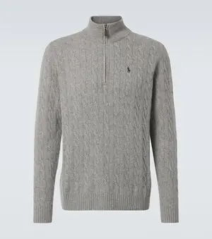 Polo Ralph Lauren Cable-knit Wool And Cashmere Half-zip Sweater - Grey