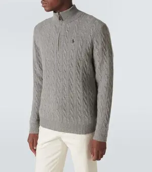 Polo Ralph Lauren Cable-knit Wool And Cashmere Half-zip Sweater - Grey