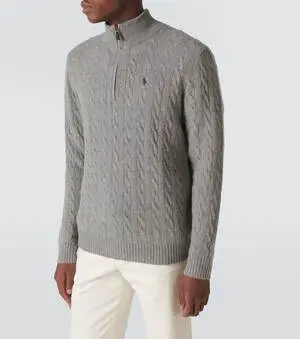 Polo Ralph Lauren Cable-knit Wool And Cashmere Half-zip Sweater - Grey
