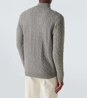 Polo Ralph Lauren Cable-knit Wool And Cashmere Half-zip Sweater - Grey