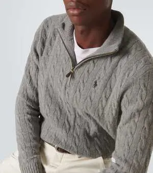 Polo Ralph Lauren Cable-knit Wool And Cashmere Half-zip Sweater - Grey
