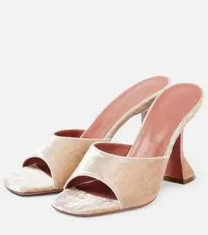 Amina Muaddi Lupita 95 Velvet Mules - Beige